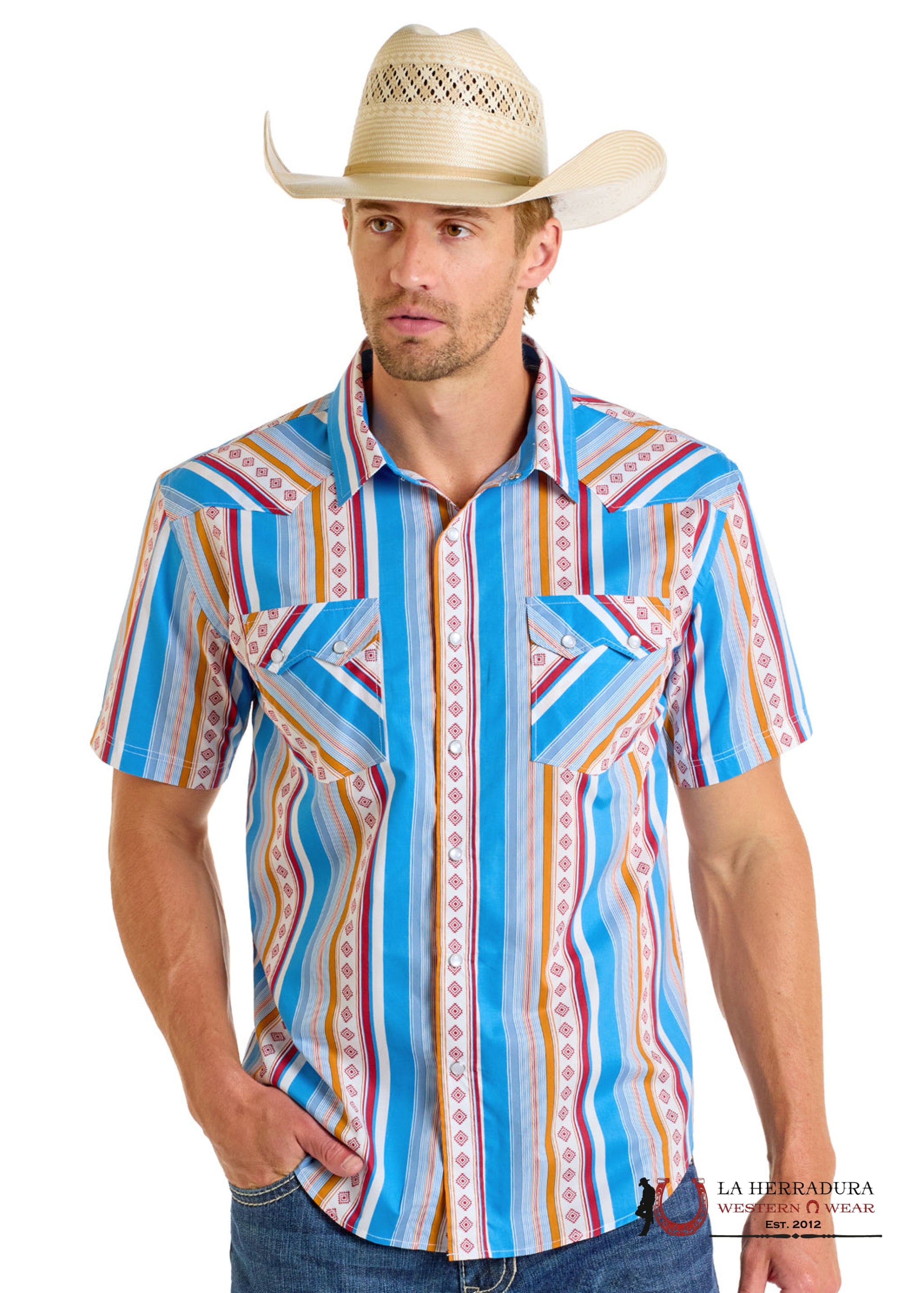 PANHANDLE MENS BLUE/ORANGE SHORT SLEEVE SHIRT- PMN3S06562