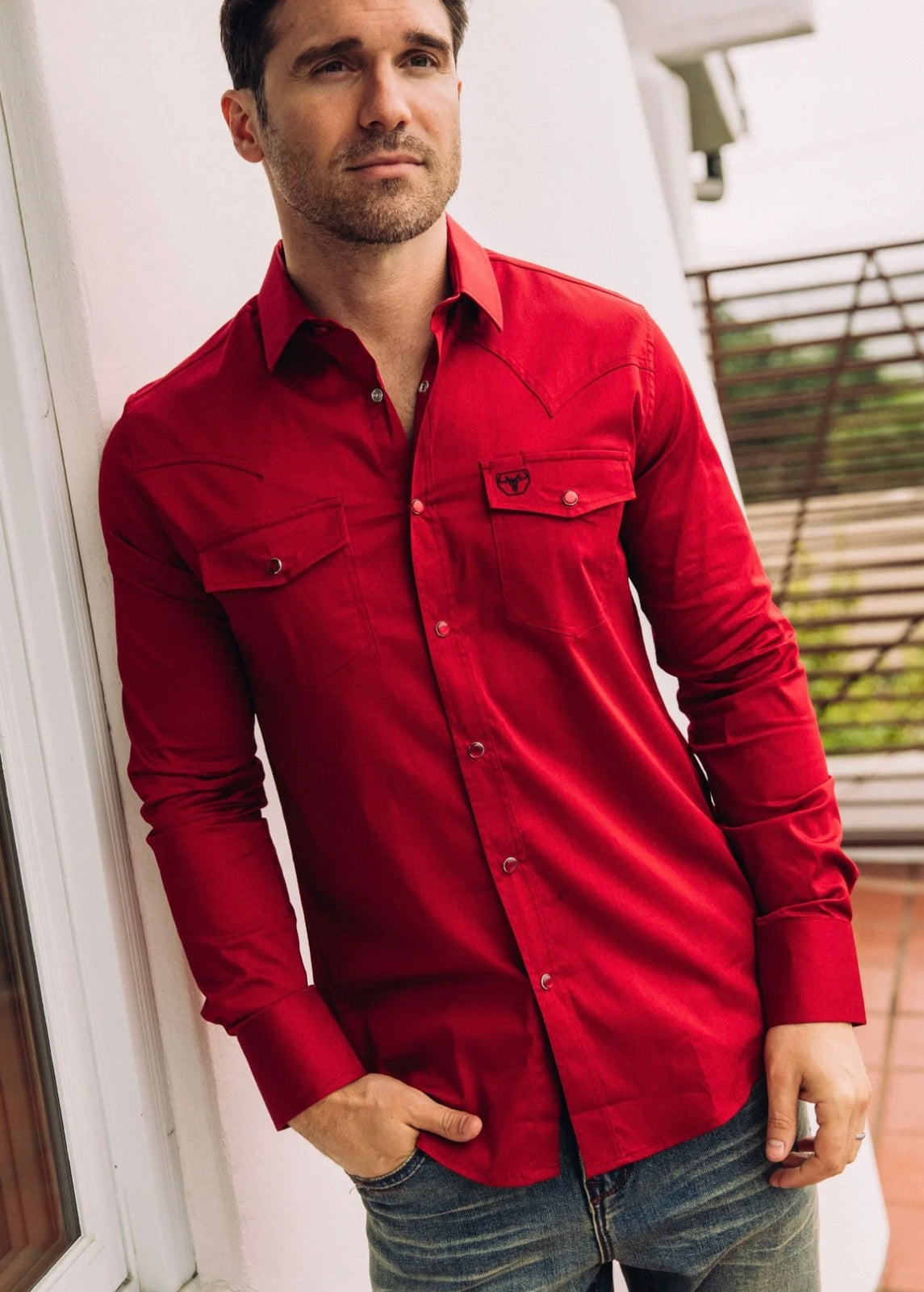 Platini Men's Modern Fit Solid Red Dress Shirt - 0362