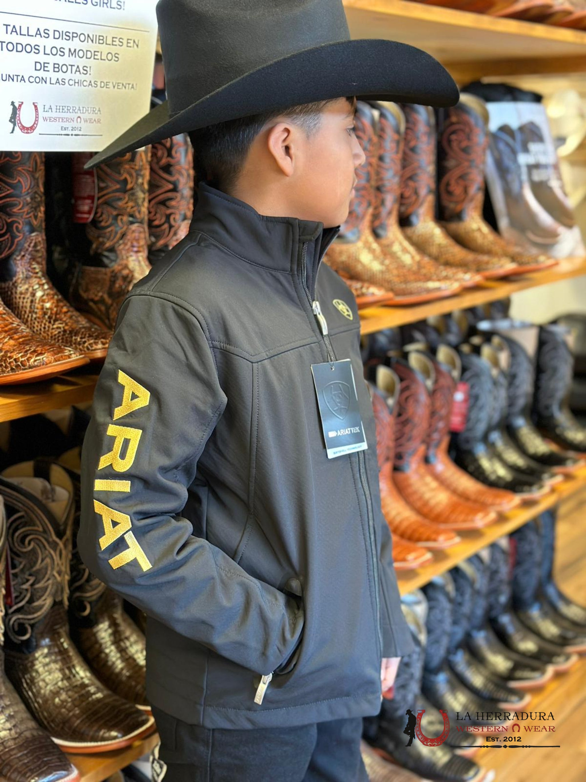 ARIAT YOUTH SOFT SHELL JACKET TEAM LOGO BLACK GOLD