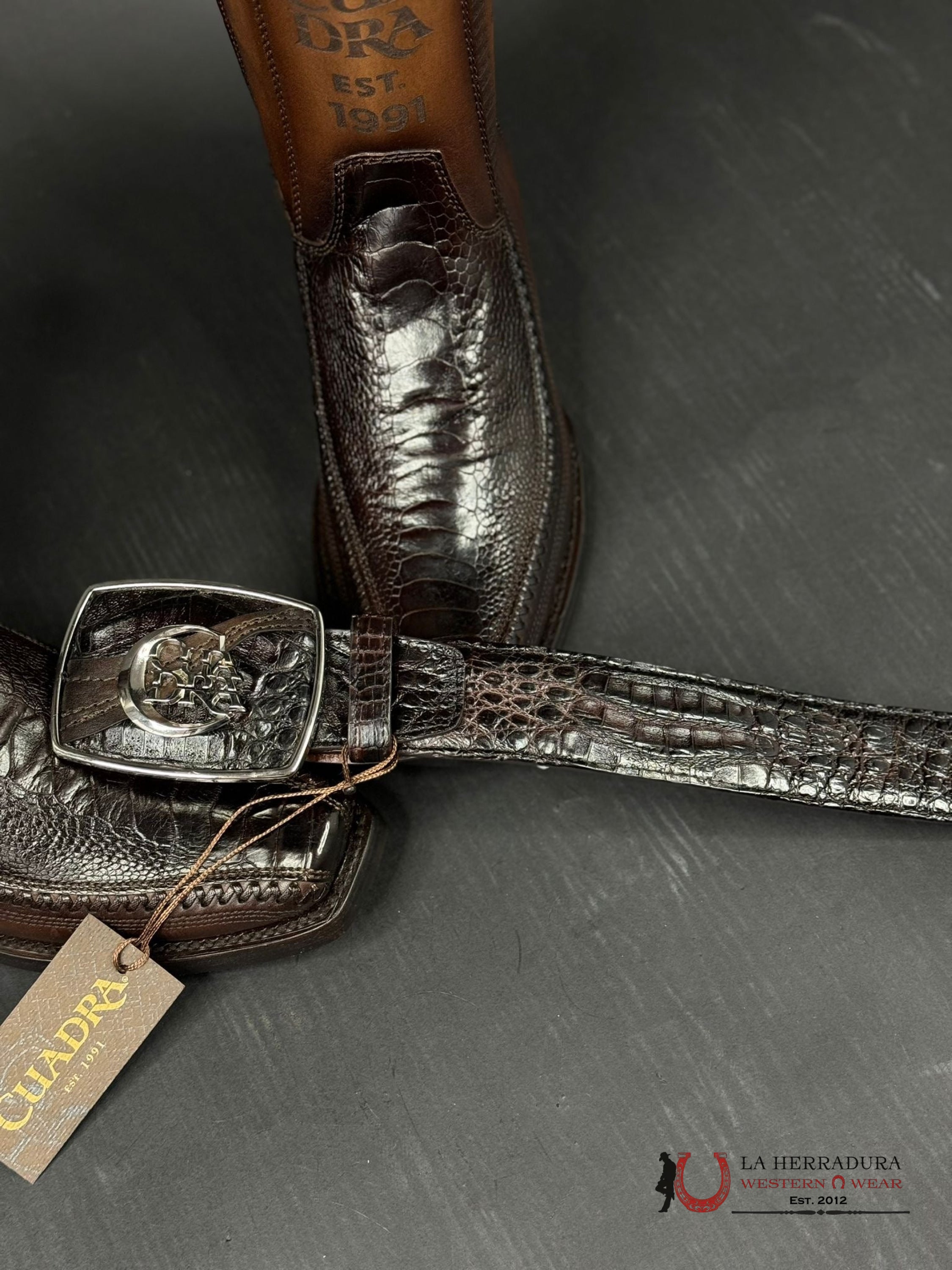 CUADRA BELT FUSCUS CAIMAN LOMO BELLY COMPLETE BELT CAIMAN SKIN ARAUCO