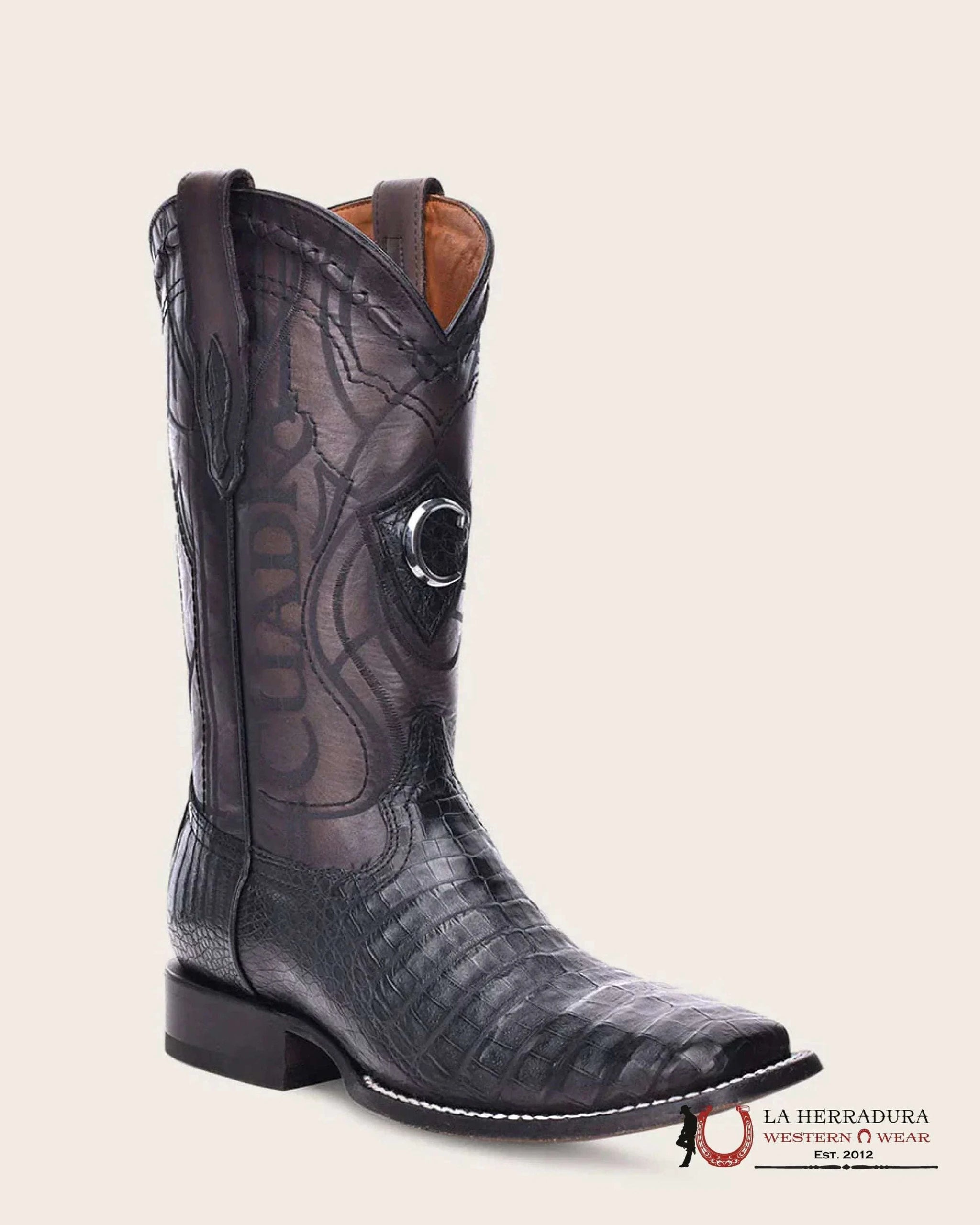 CUADRA BOOT FUSCUS BELLY CAIMAN BLACK SQUARE TOE CU678