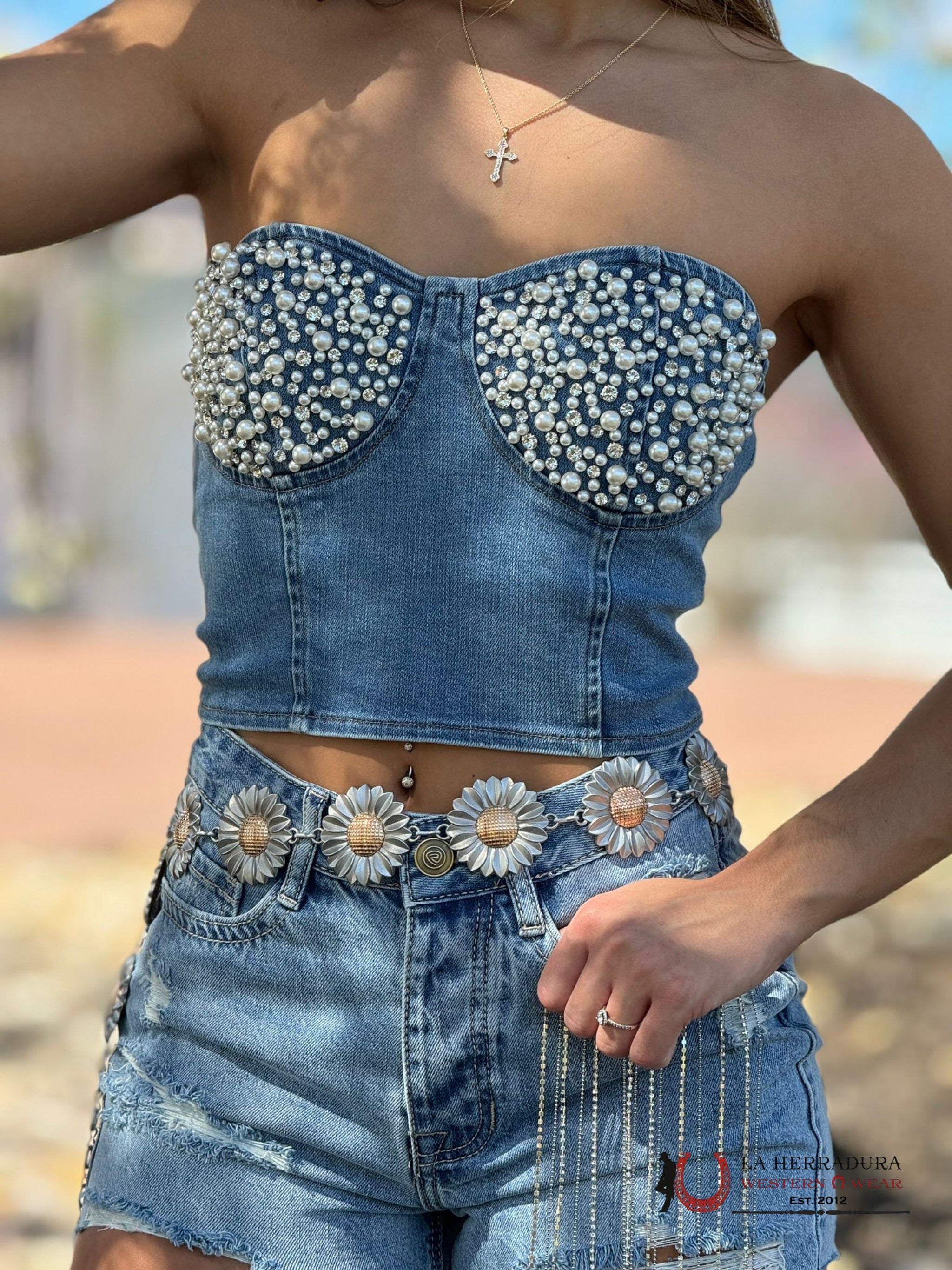 LC COLLECTION JEAN TUBE EMBELLISH TOP