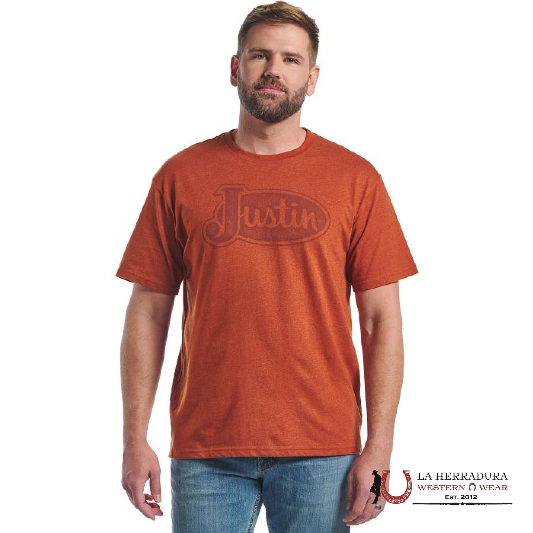 MENS JUSTIN TSHIRT - ORANGE RUST LOGO