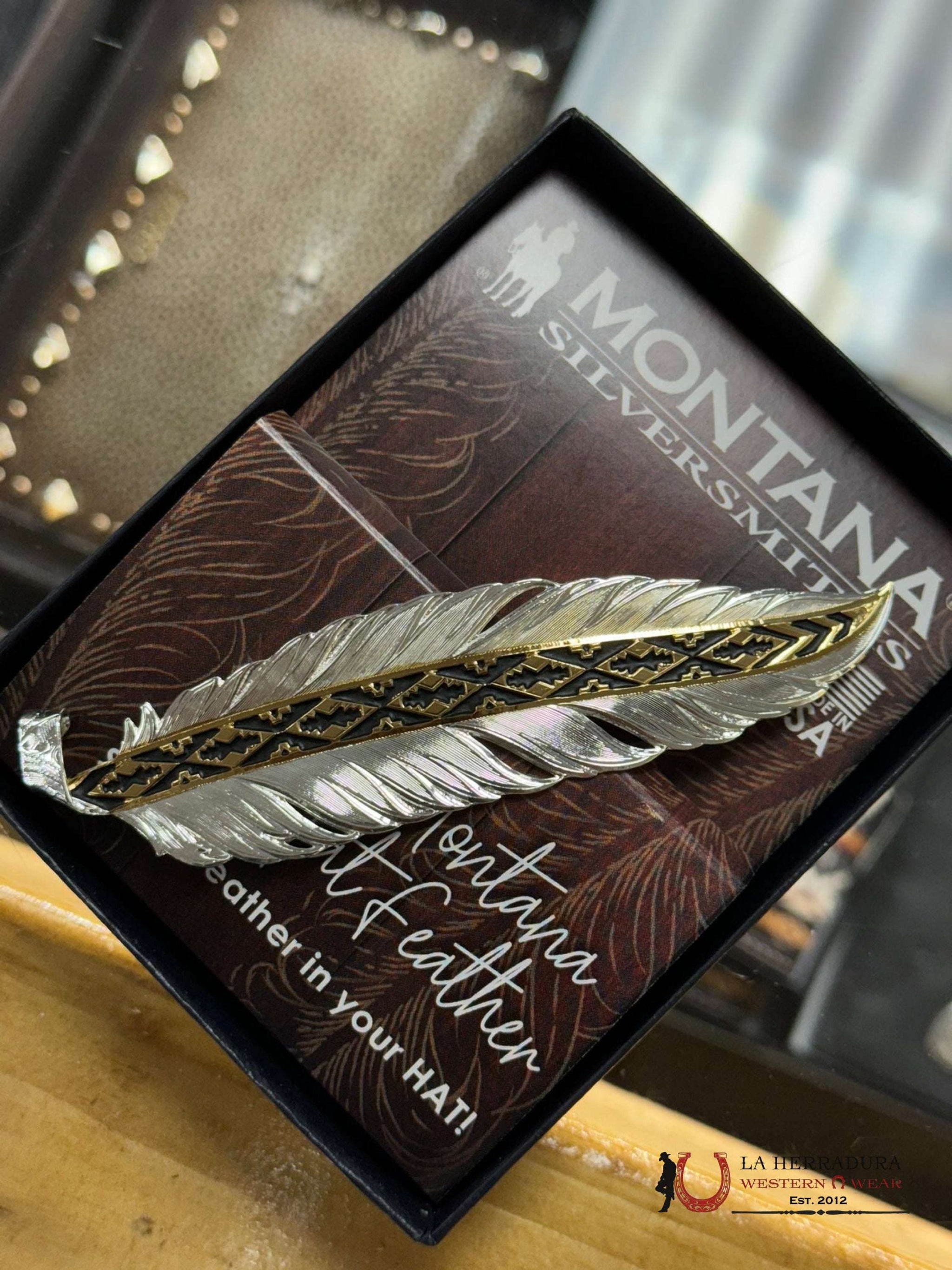 MONTANA SILVERSMITH HAT FEATHER PLAIN/SIN LETRAS GOLD & BLACK DETAIL