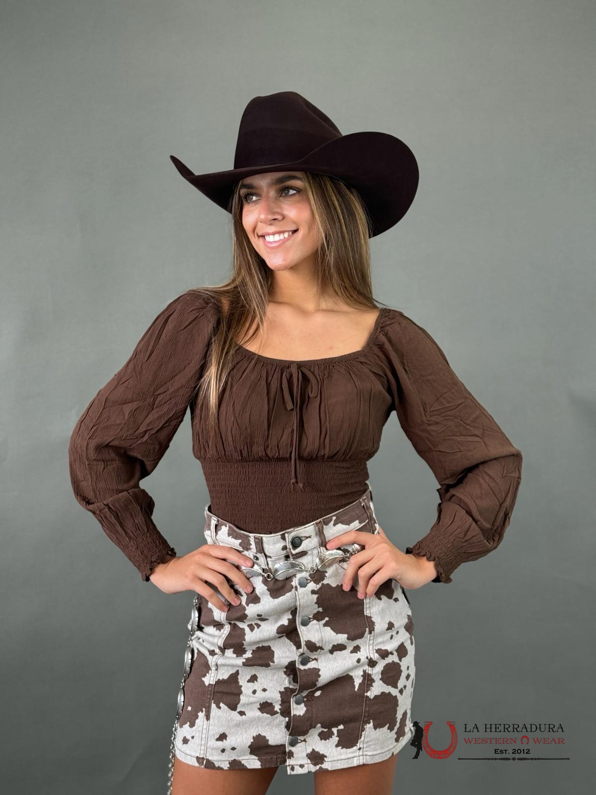 PANHANDLE BROWN CROP SCRUNCH TOP