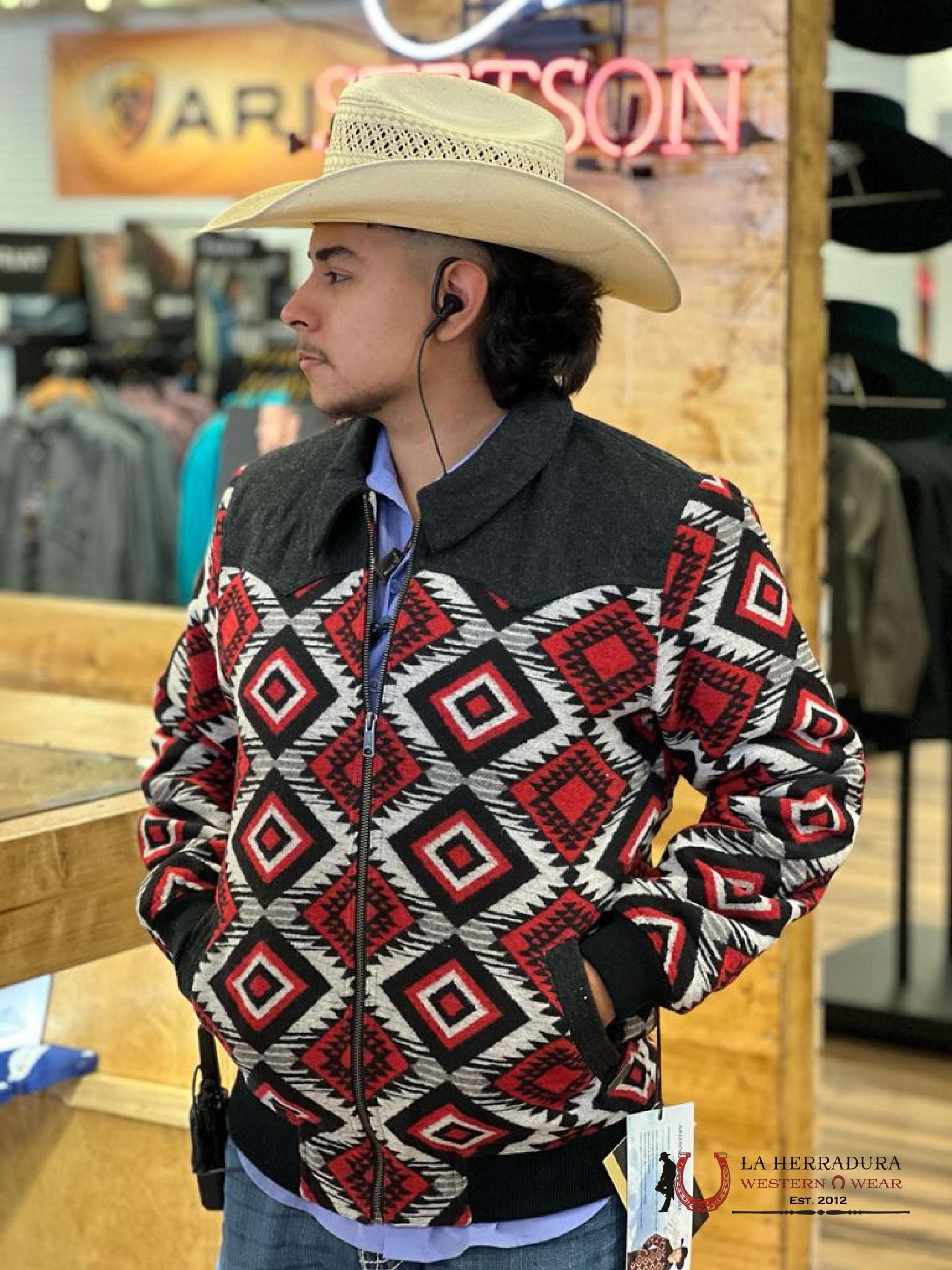 RED AZTEC PRINT WOOL COAT-PRM092RZZD