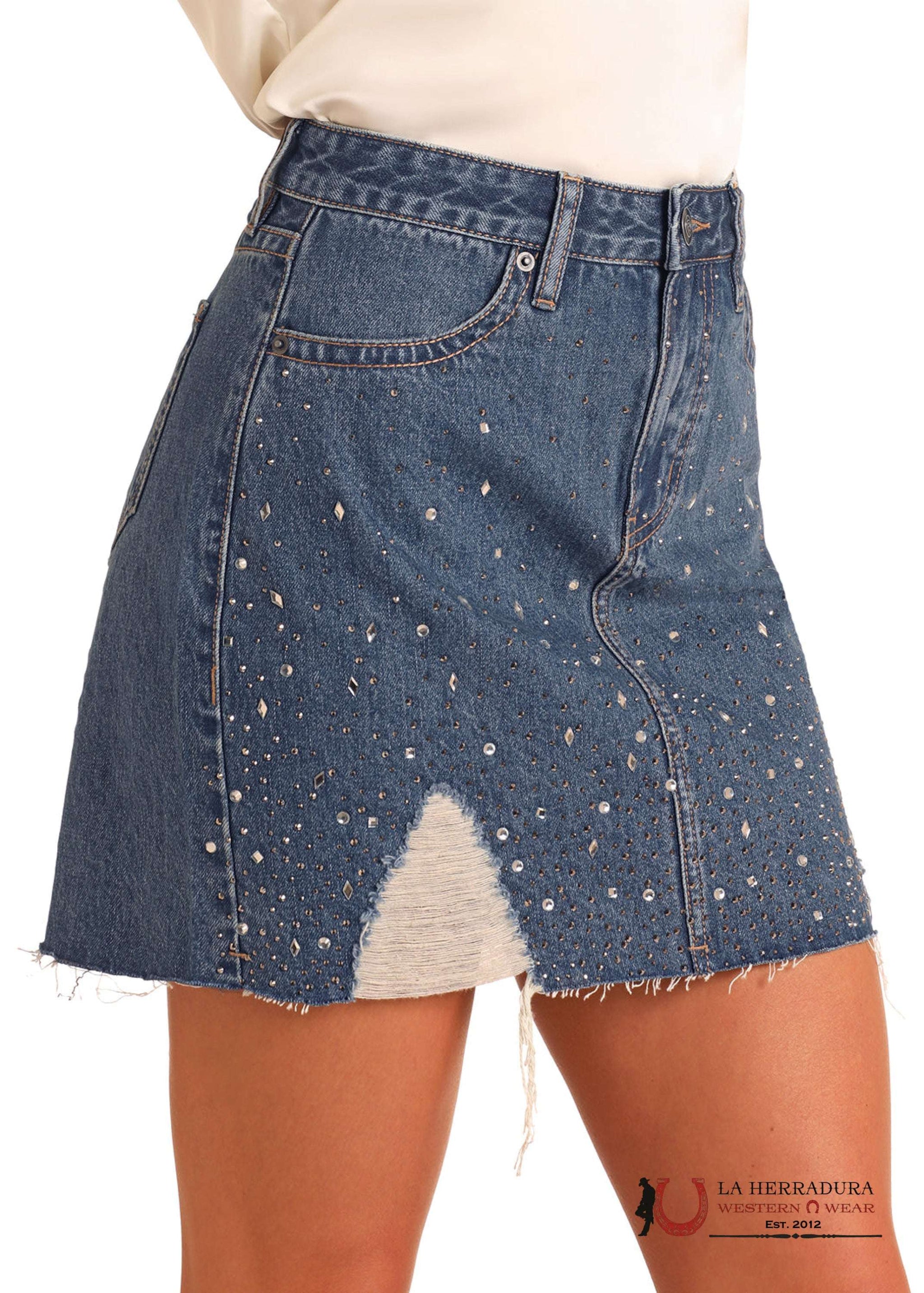 Rock&Roll Medium Wash Studded Skirt Women BW69D06096