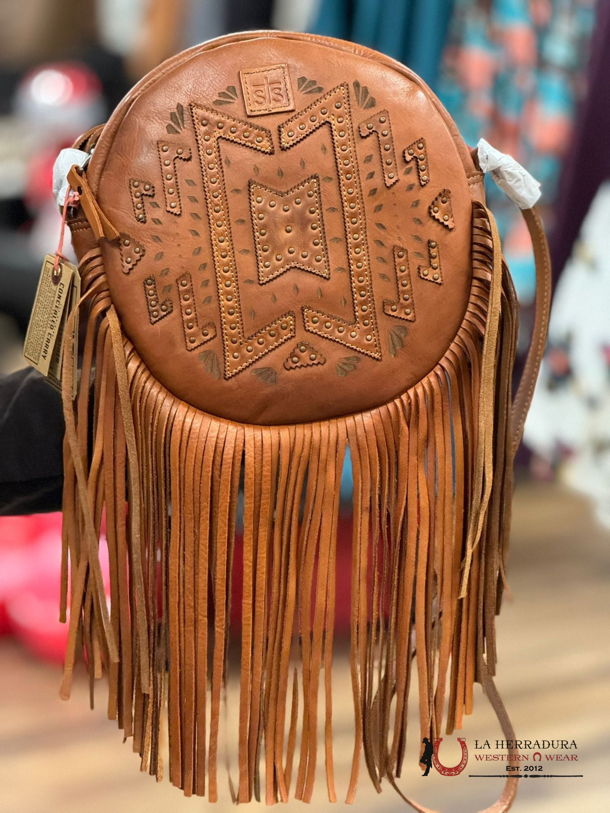 STS RANCHWEAR CROSSBODY BAG CIRCLE EMBELLISHED SAGE FRINGE