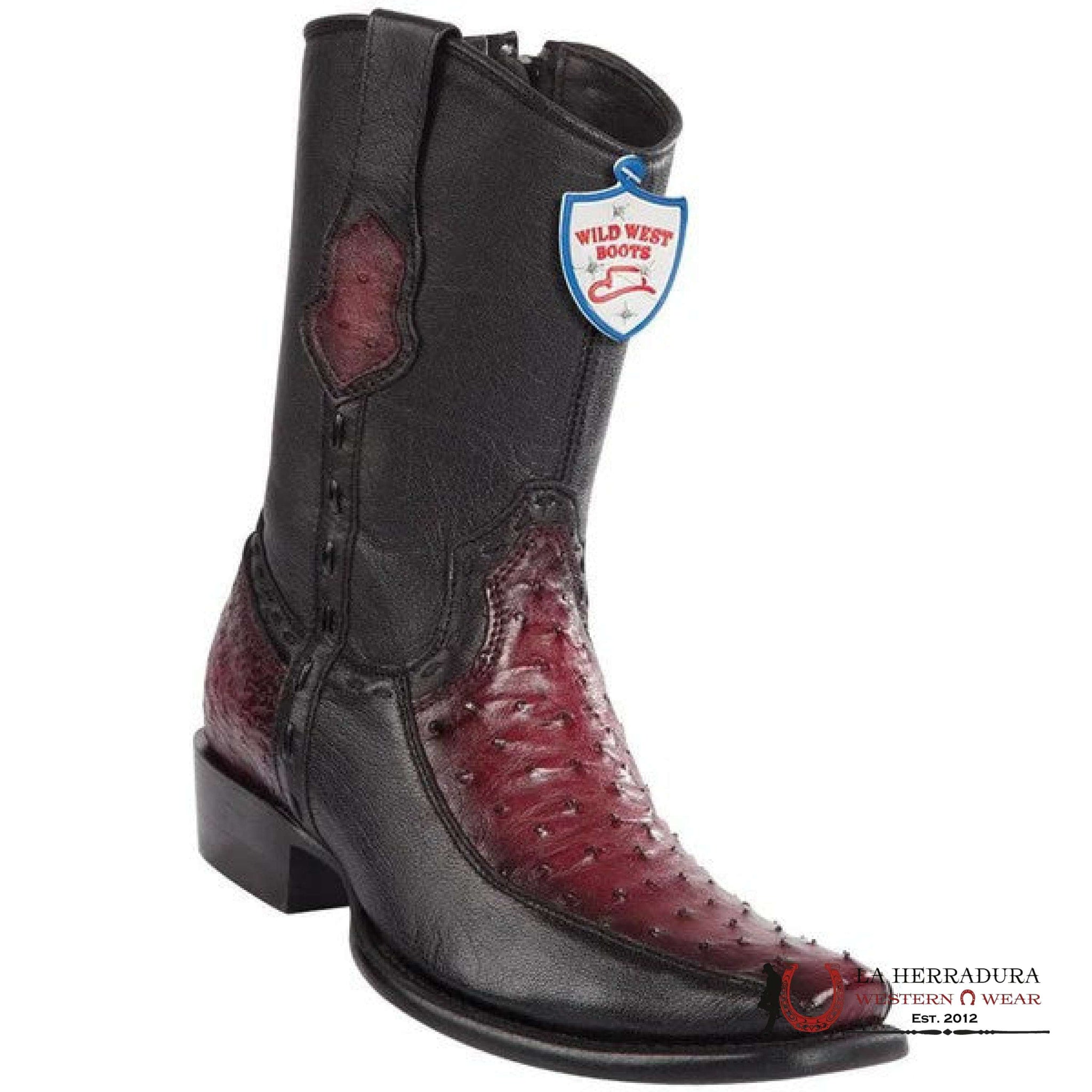 Wild West Faded Burgundy Genuine Ostrich With Deer Dubai Toe Cowboy Bo